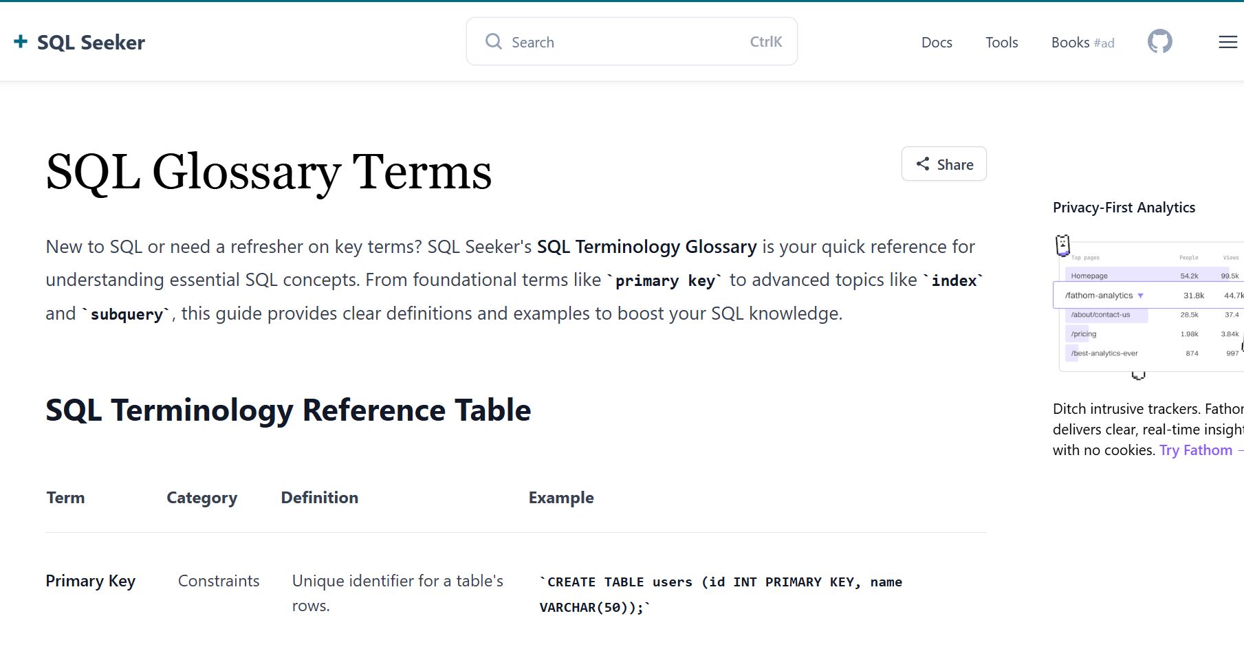 SQL Glossary Terms